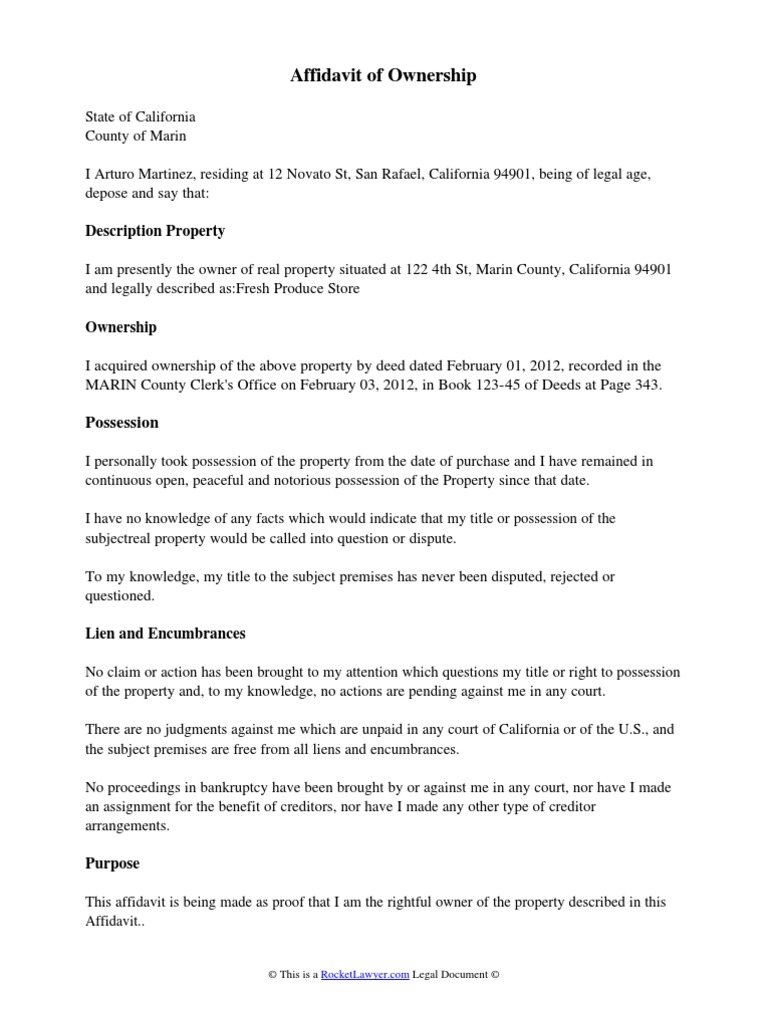 Affidavit of Ownership | Affidavit | Notary Public