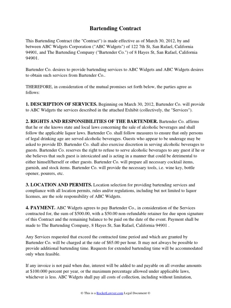 Bartending Contract | PDF | Arbitration | Social Institutions