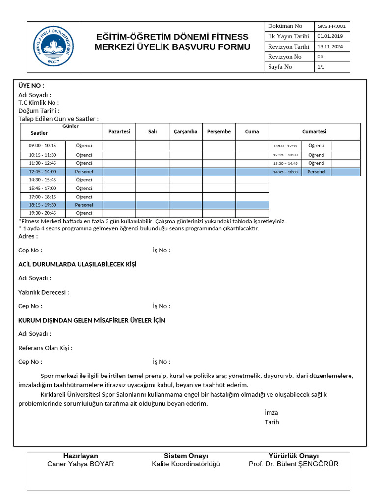 .001-Fitness Salonu Uyelik Formu | PDF