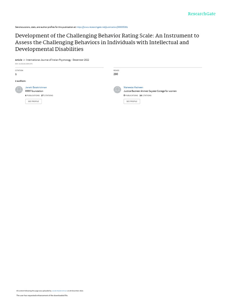 Challenging Behavior Rating Scale Development | PDF | Intellectual ...