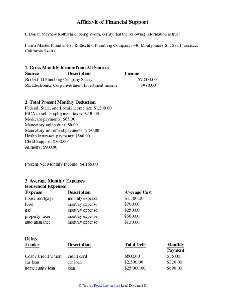Affidavit of Financial Support | PDF | Expense | Affidavit
