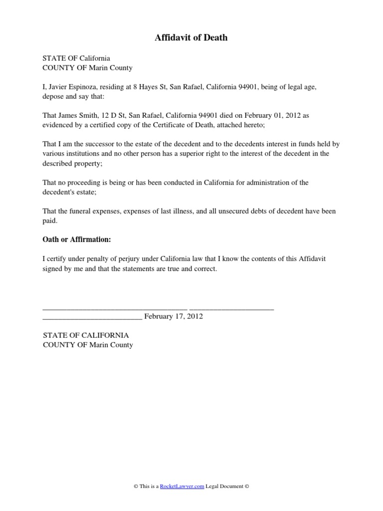Affidavit of Death