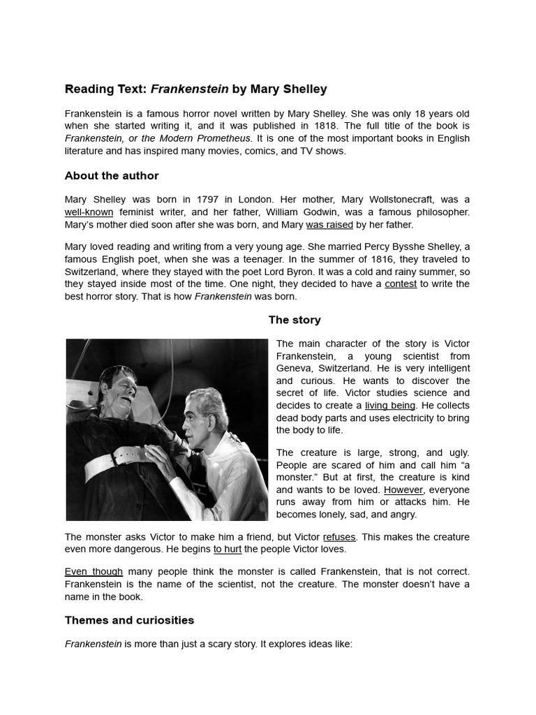 Reading Text - Frankenstein by Mary Shelley | PDF | Frankenstein