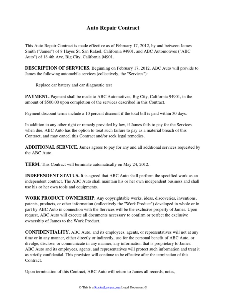 Auto Repair Contract | PDF