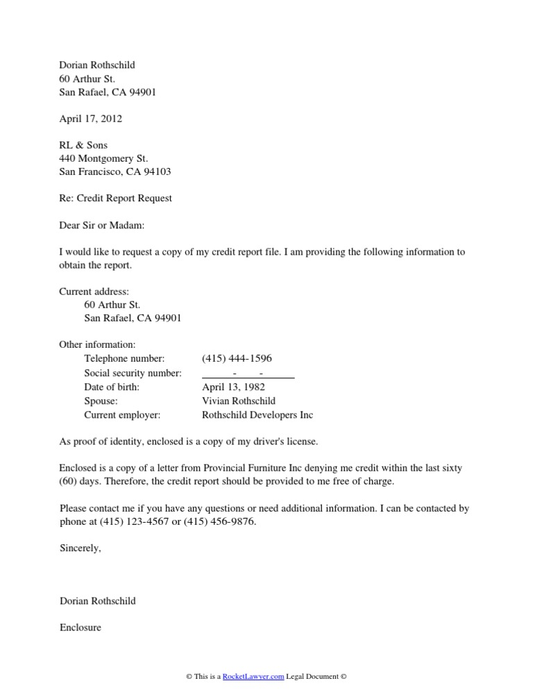 Letter to Request a Credit Report