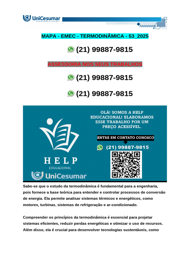 MAPA - EMEC - TERMODINÂMICA - 53_2025 | PDF | Motores | Termodinâmica