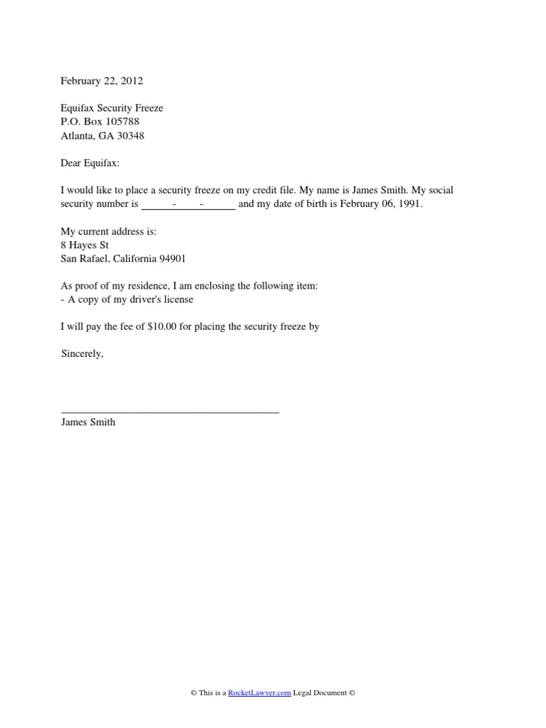 Credit Freeze Request