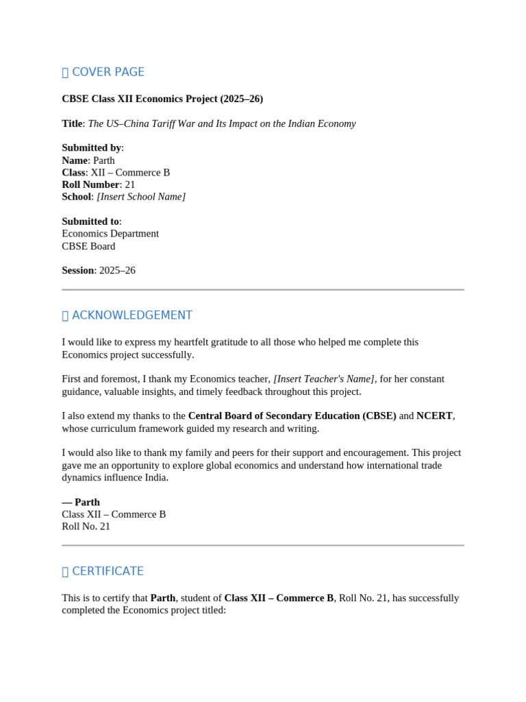 Economics Project Material Parth | PDF | Exports | Tariff