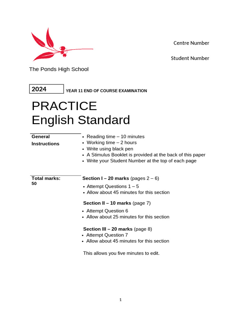 Year 11 English Exam Practice Paper | PDF