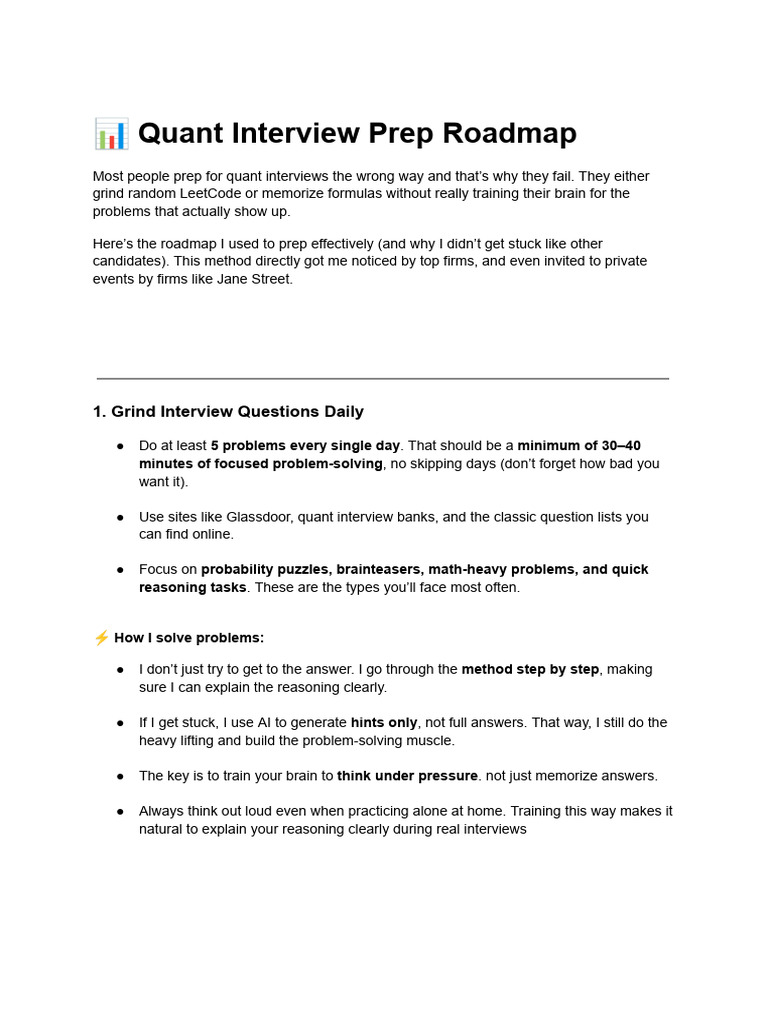 ? Quant Interview Prep Roadmap | PDF | Mathematics | Cognition