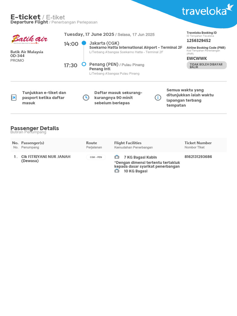 Flight#1 Fitriyani Nur Janah CGK Ewcwwk Pen Flight - Originating | PDF