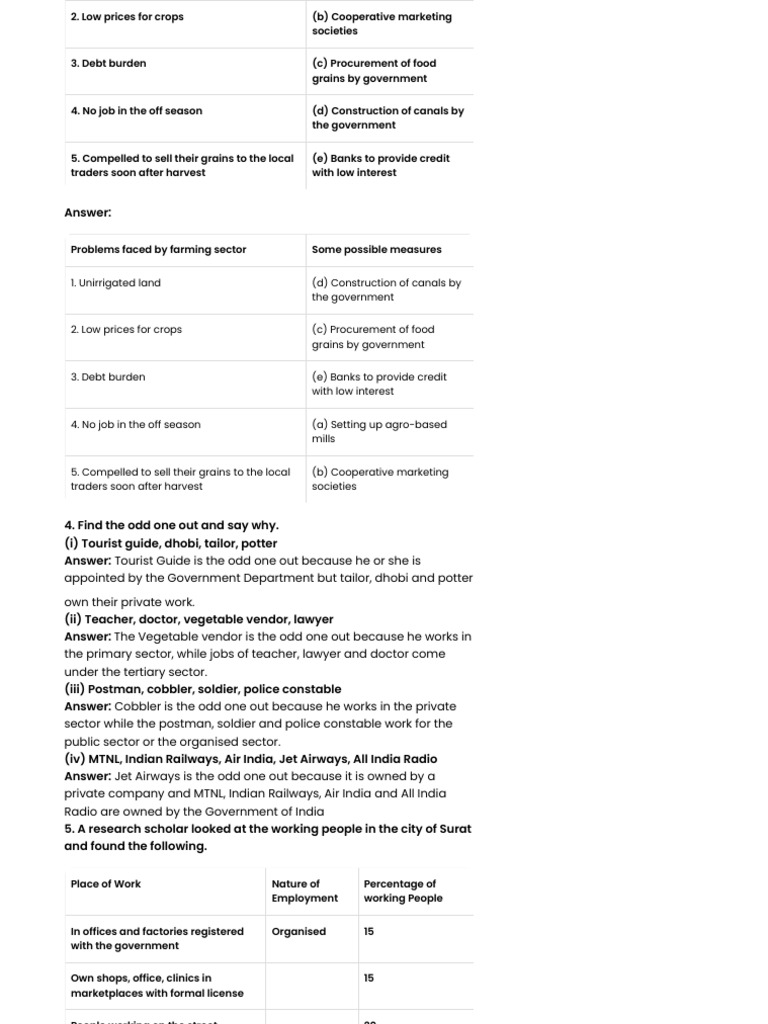 Ncert Solutions Class 10 Social Science Economics Chapter 2 Sectors of The Economy | PDF ...