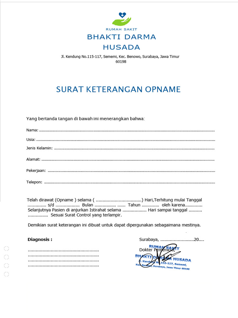 Surat Keterangan Opname Rumah Sakit | PDF