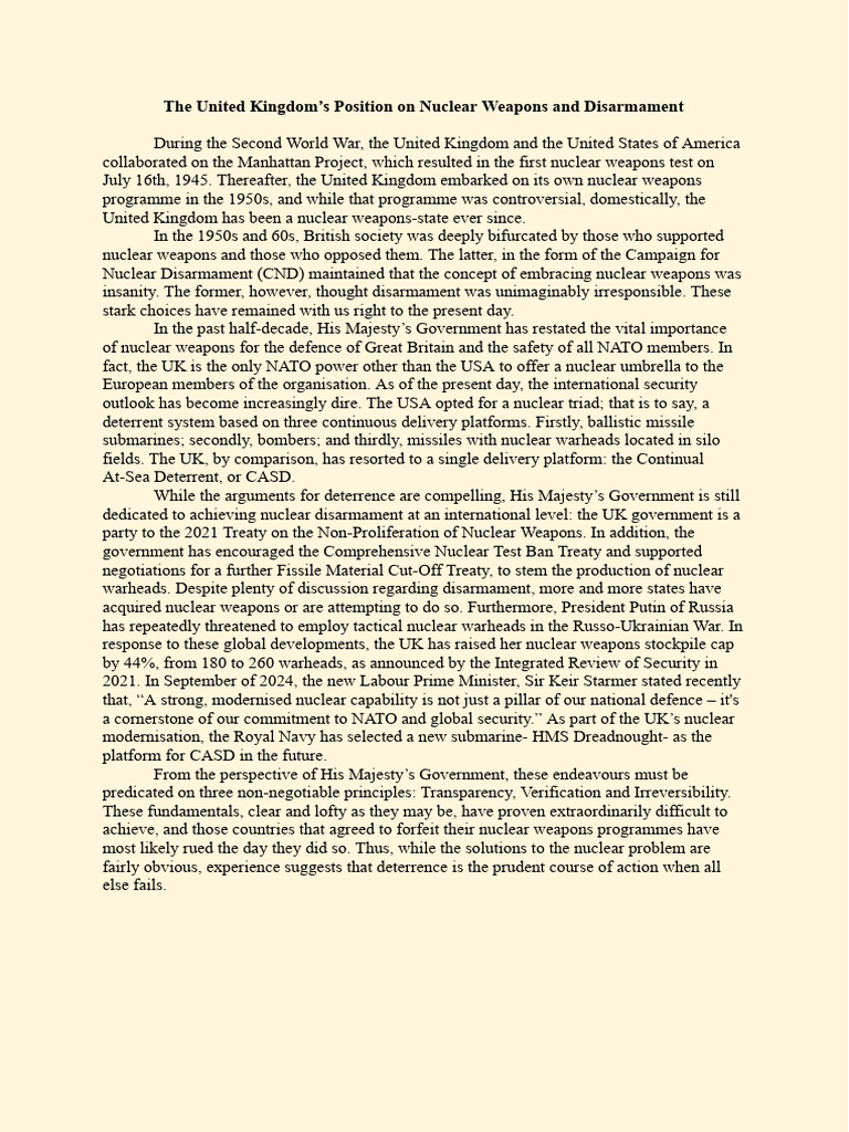 UK Nuclear Weapons and Disarmament Policy | PDF | Nuclear Weapons ...