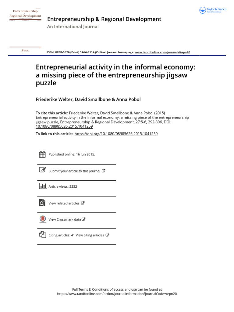 Entrepreneurial Activity in The Informal Economy - A Missing Piece of ...