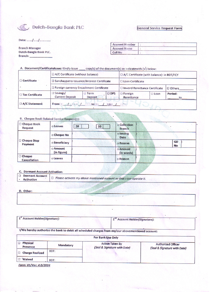 Bank Requisition Form DBBL | PDF