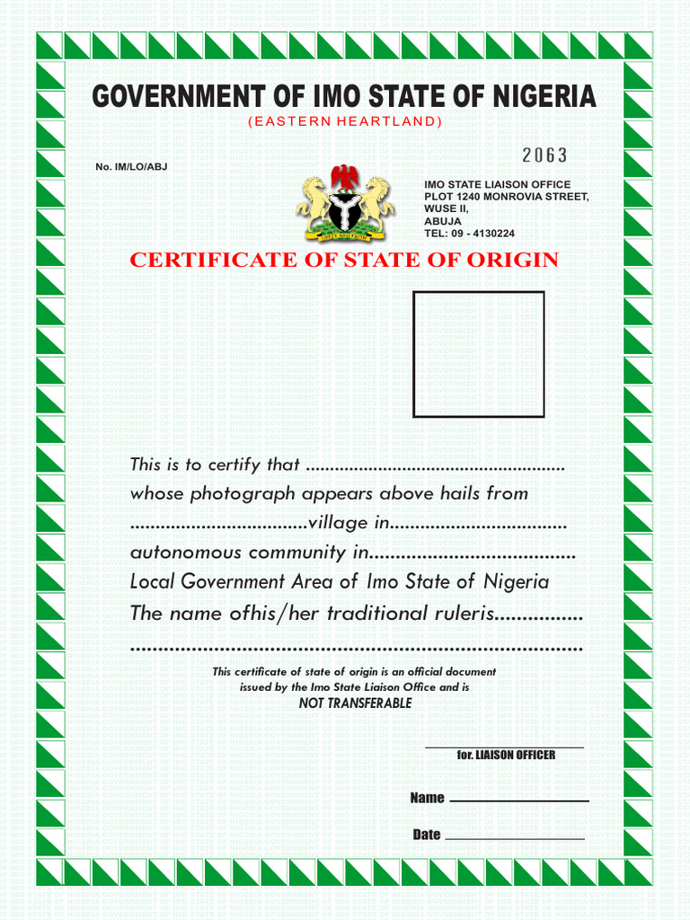 Imo State Certificate of Origin | PDF