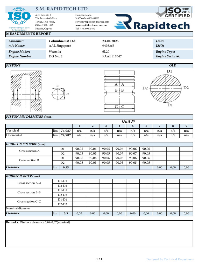 Gudgeon Pin Bore Measurement Report | PDF | Internal Combustion Engine ...
