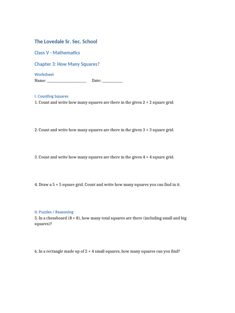 Class5 Maths Chapter3 HowManySquares Worksheet | PDF