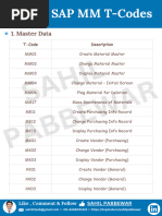 SAP MM Master Data T-Code List | PDF | Computers