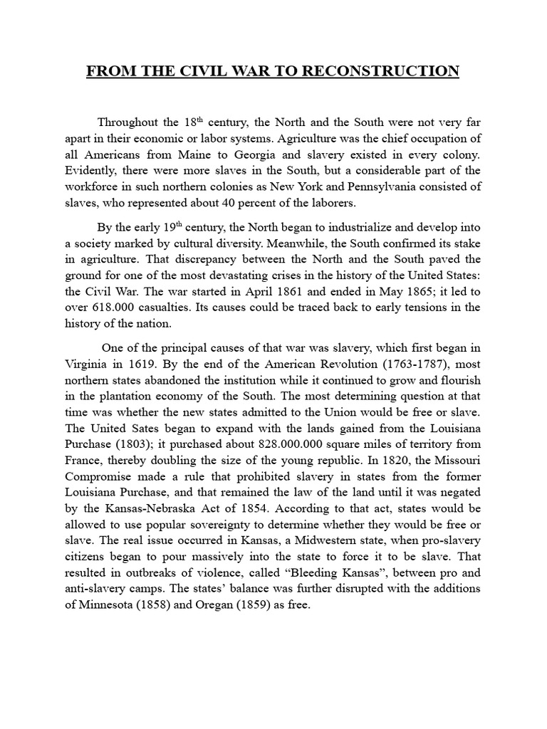 From The Civil War To Reconstruction Lecture | PDF | Reconstruction Era ...