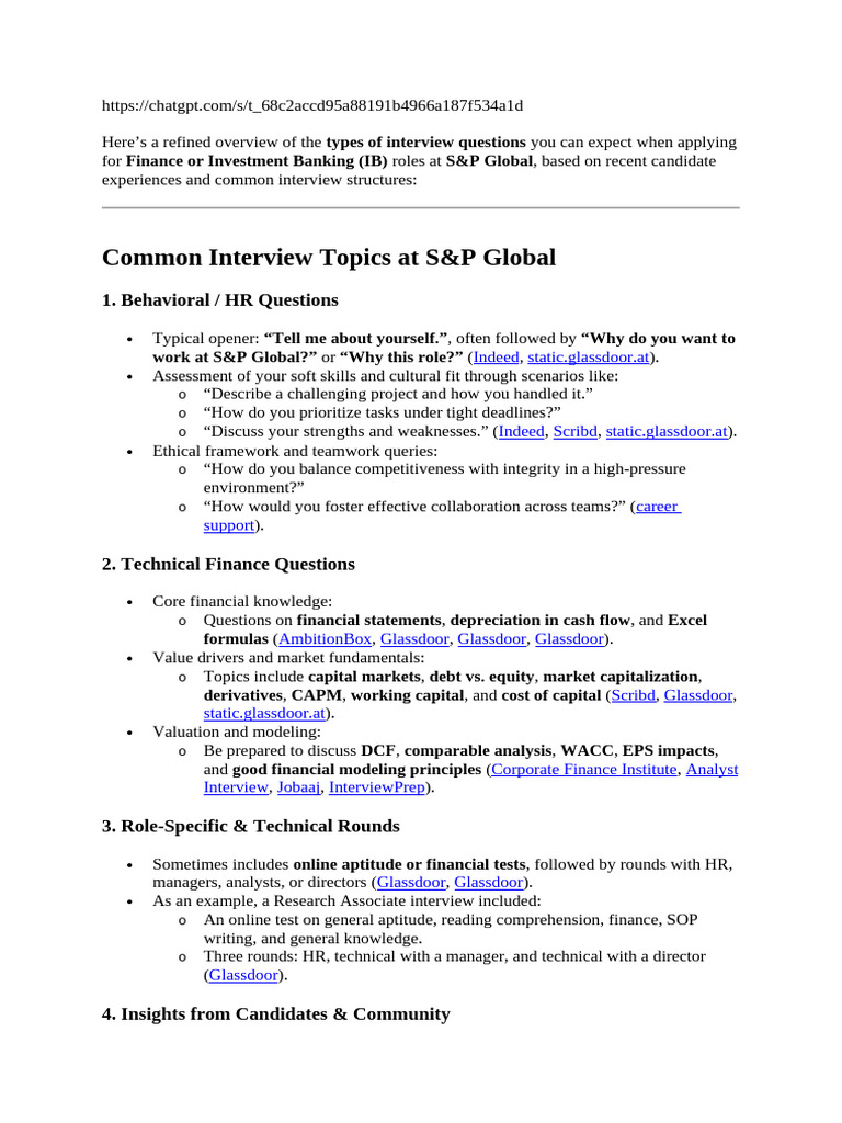 S&P Global Interview Question Guide | PDF | Financial Economics | Economies