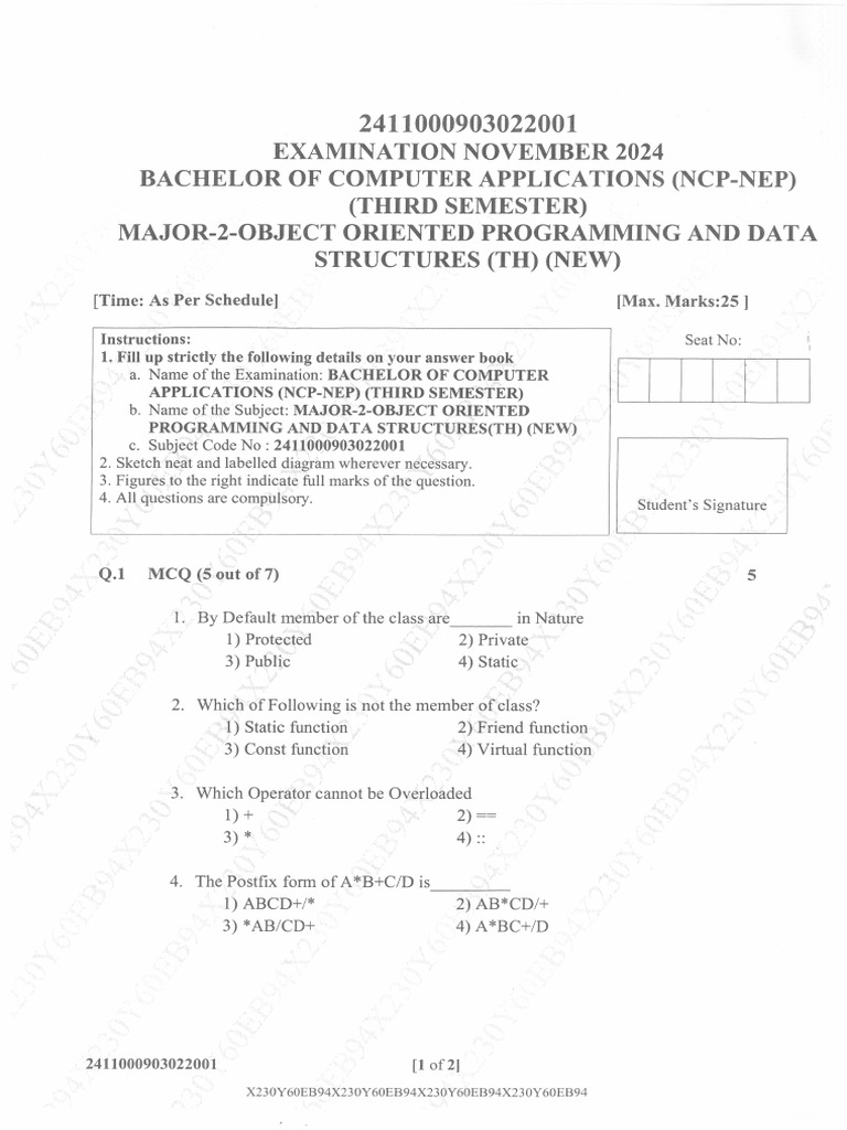 304-Major-2-Object Oriented Programming and Data Structure | PDF