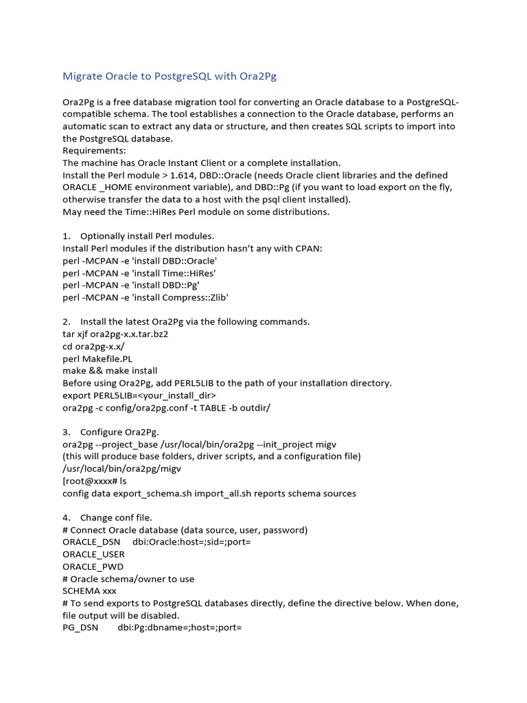 Oracle to PostgreSQL Migration Guide | PDF | Perl | Postgre Sql