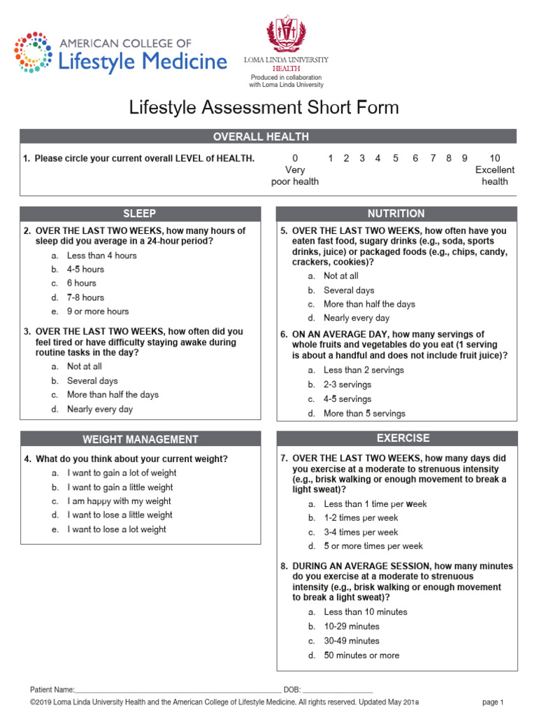 Lifestyle Assessment Short Form | PDF | Cannabis (Drug) | Drugs