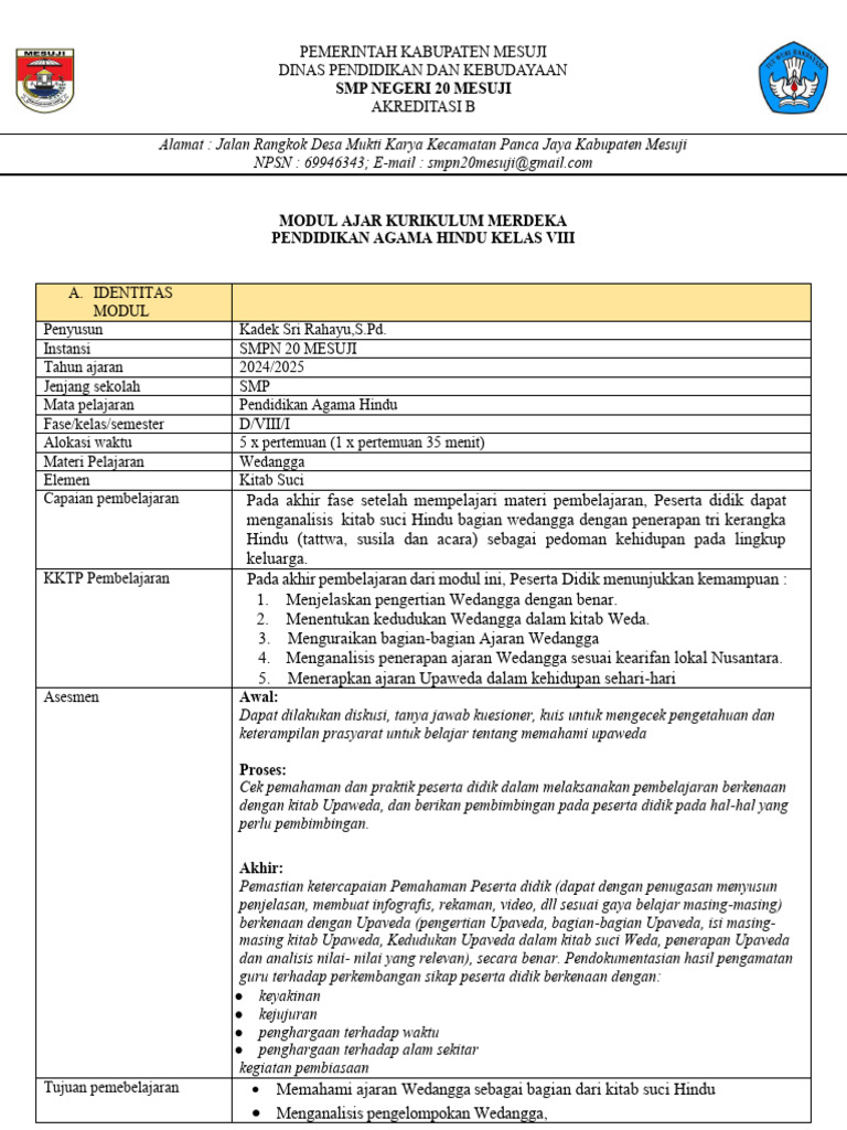 2024-2025 Semester Ganjil Modul Ajar Wedangga | PDF
