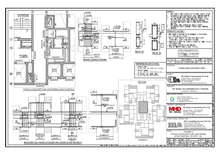 Tower - 2, Typical Floor Framing Part Plan Details Ei Copy - 18&19 | PDF