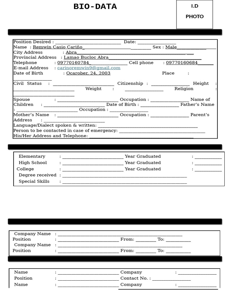 Bio-data Template for Job Applications | PDF | Government And Personhood