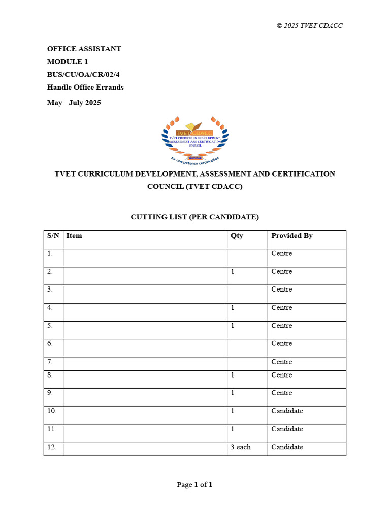 Cutting List Handle Office Errands | PDF
