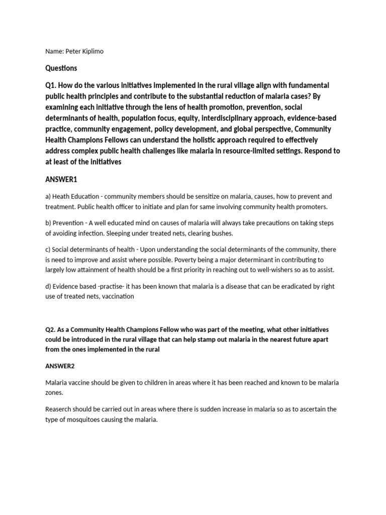 Peter Kiplimo - Malaria Case Study | PDF