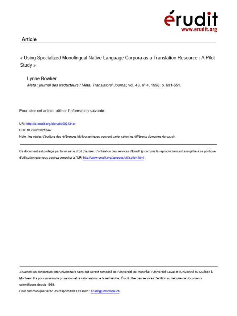 Using Specialized Monolingual Native-Language Corpora As A Translation ...