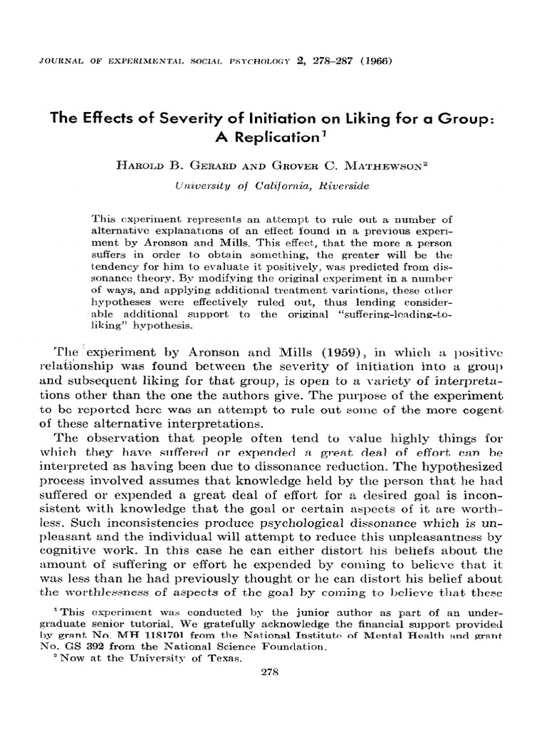 Effects of Initiation Severity on Group Liking | PDF | Experiment ...