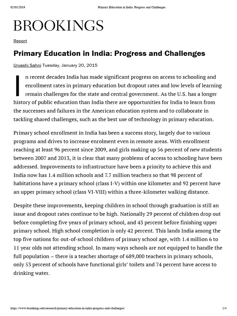 Primary Education in India: Issues & Solutions | PDF | Teachers ...