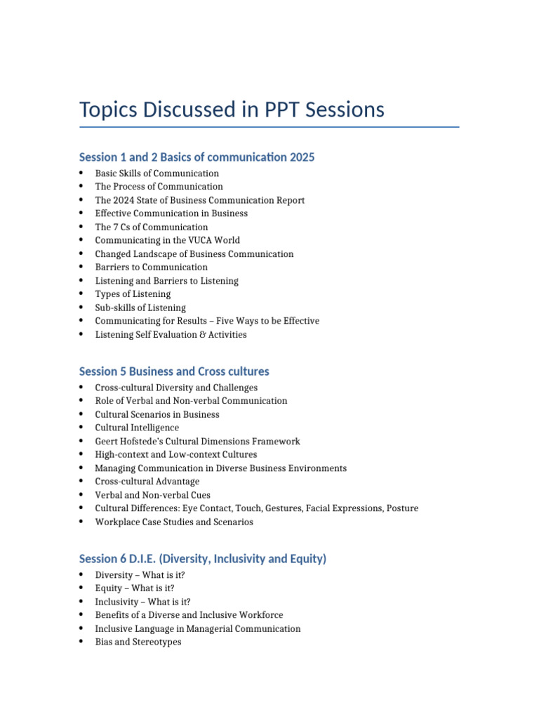 Topics Discussed Summary | PDF