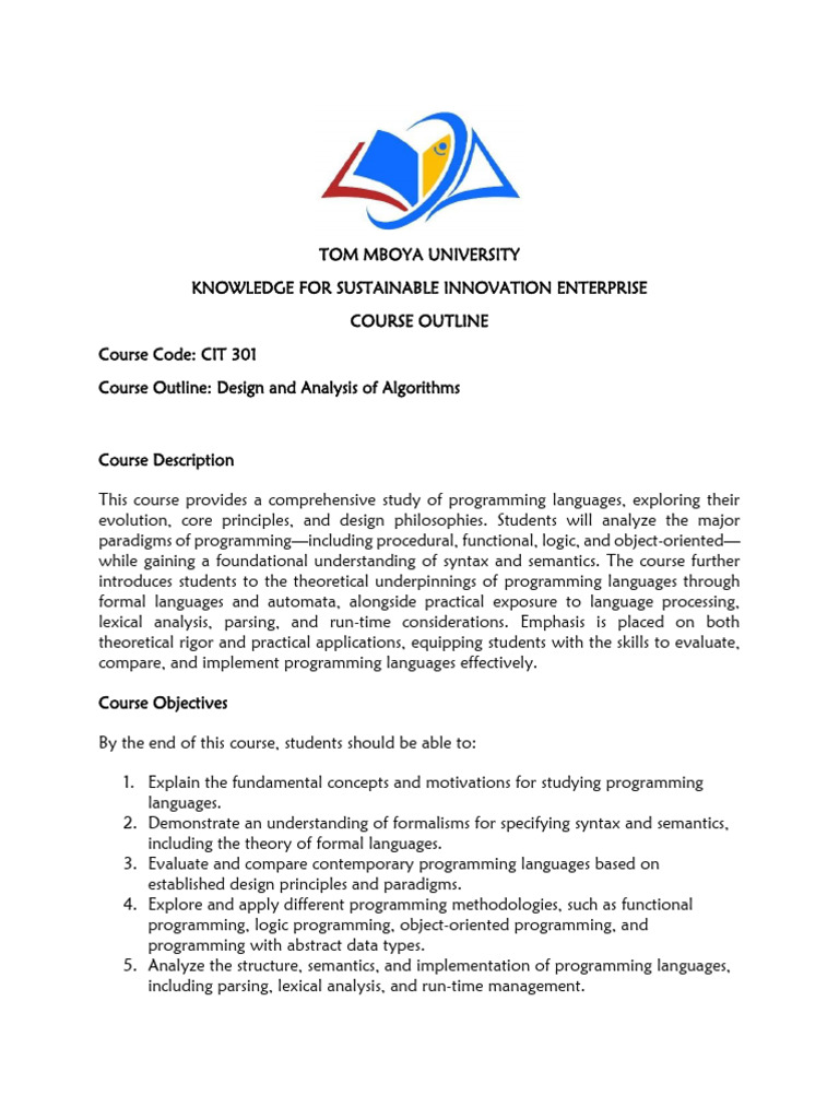 CIT 301-Design and Analysis of Algorithms | PDF | Parsing | Programming ...