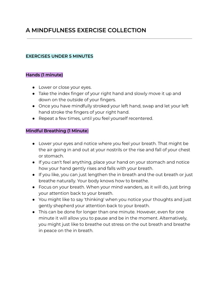 One-Minute Mindfulness Exercises | PDF | Breathing | Meditation