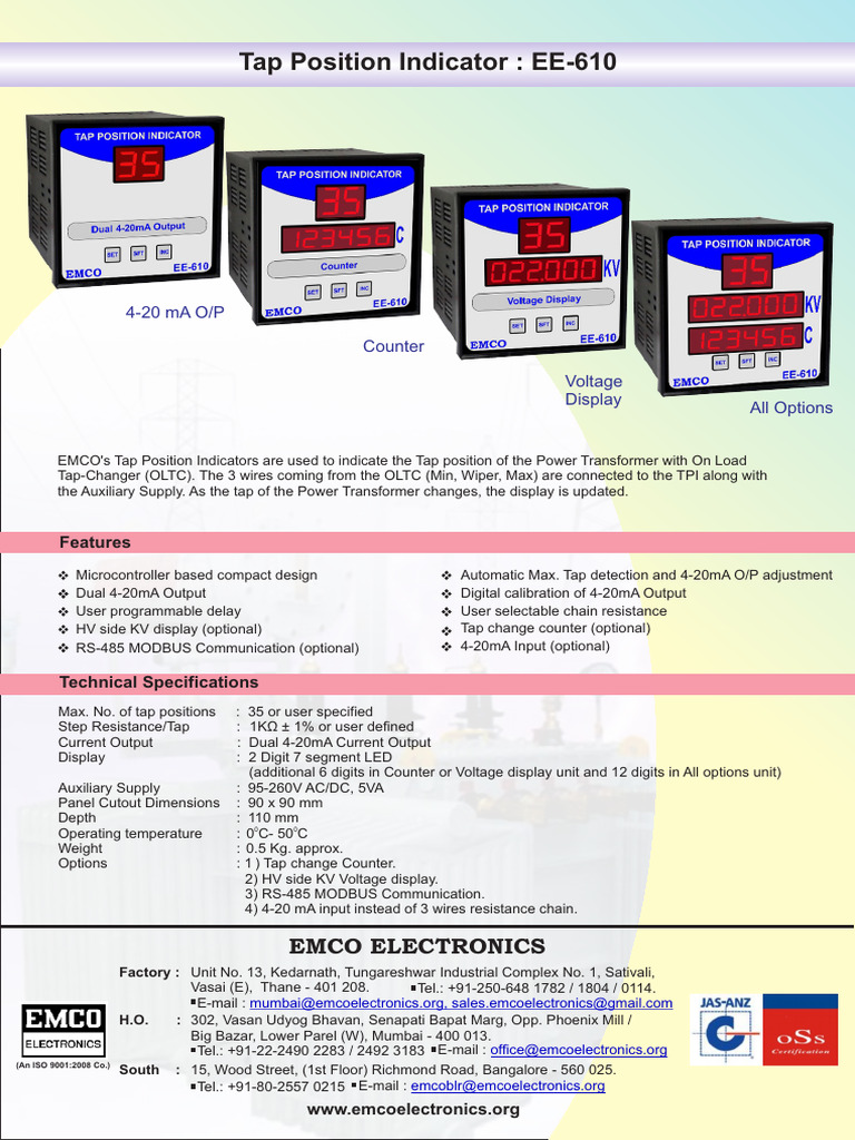EMCO Tap Position Indicator Manual | PDF | Power Engineering ...