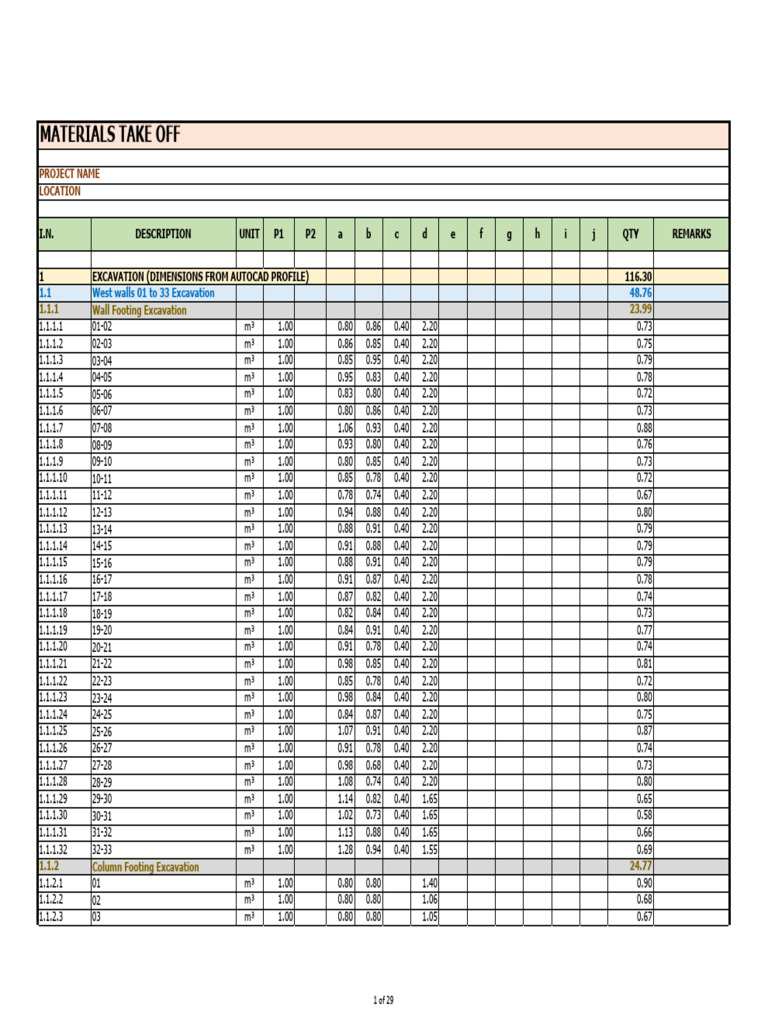 Material Takeoff Example Document | PDF