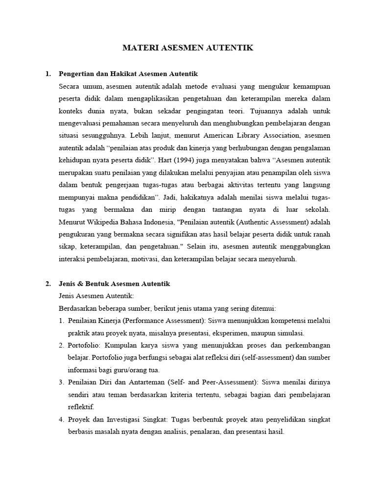 Jenis-Jenis Asesmen Autentik | PDF