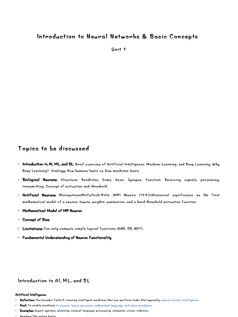 Introduction To N Eu Ral N Etw Orks & B Asic C On Cepts: Unit1 | PDF ...