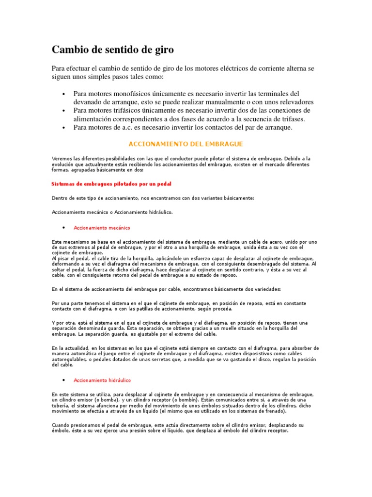 Cambio de sentido de giro en motores | PDF | Transmisión (Mecánica ...
