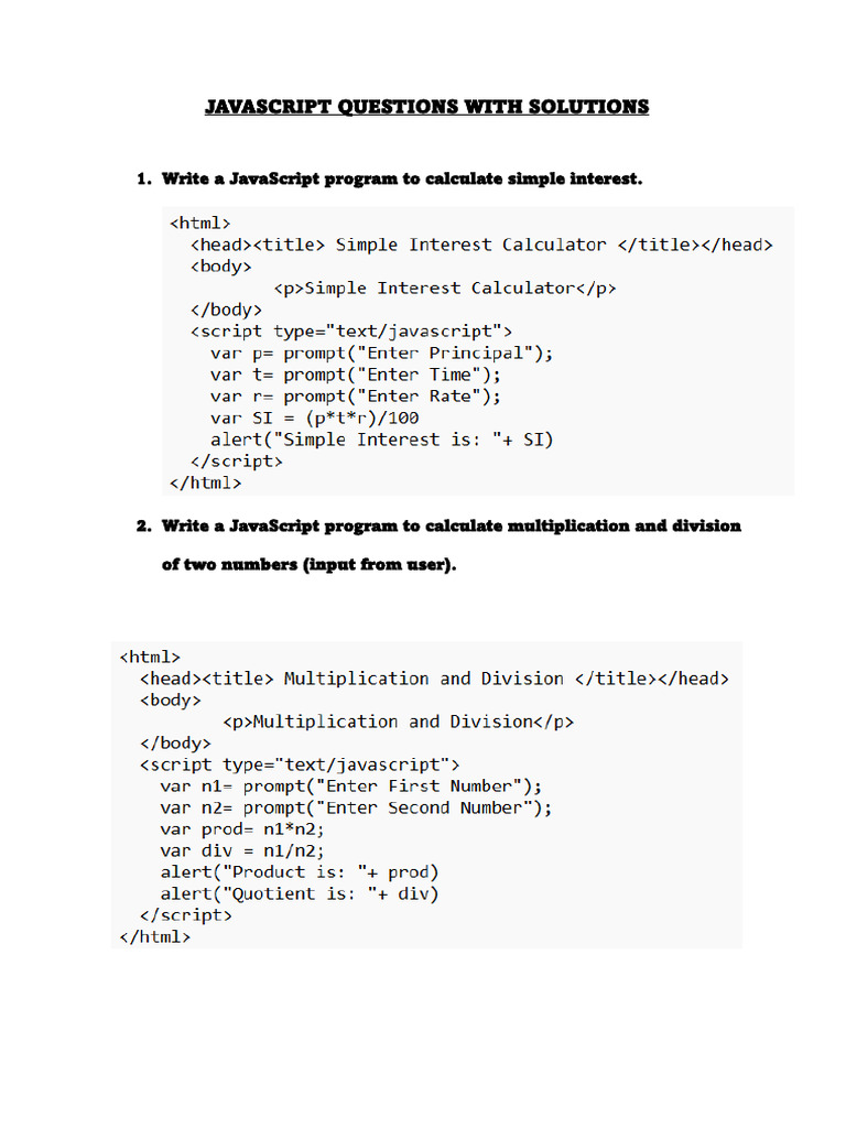 JavaScript Programming Questions & Solutions | PDF