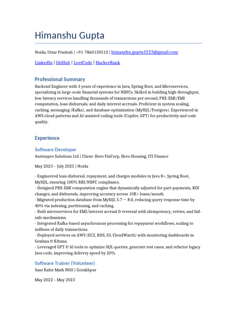 Himanshu Gupta Resume Paytm | PDF | My Sql | Databases