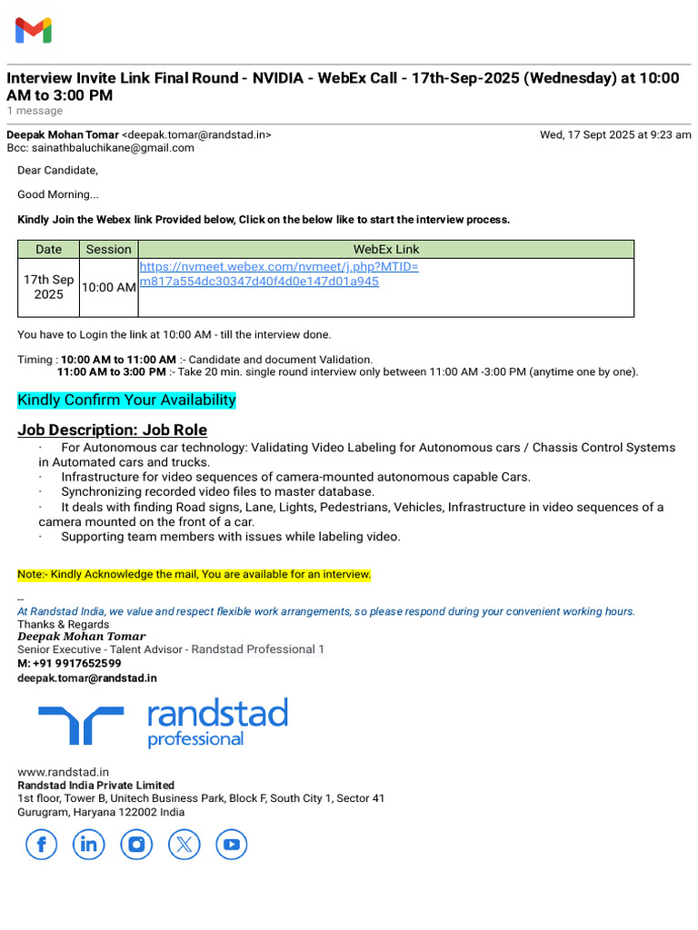 Gmail - Interview Invite Link Final Round - NVIDIA - WebEx Call - 17th ...