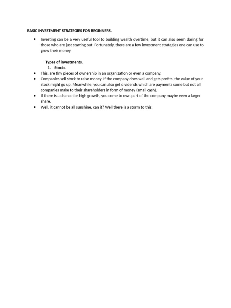 Basic Investment Strategies For Beginners | PDF