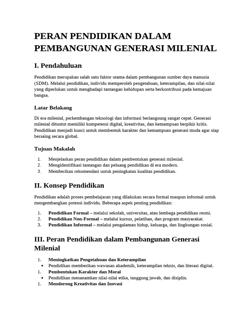Peran Pendidikan Dalam Pembangunan Generasi Milenial | PDF